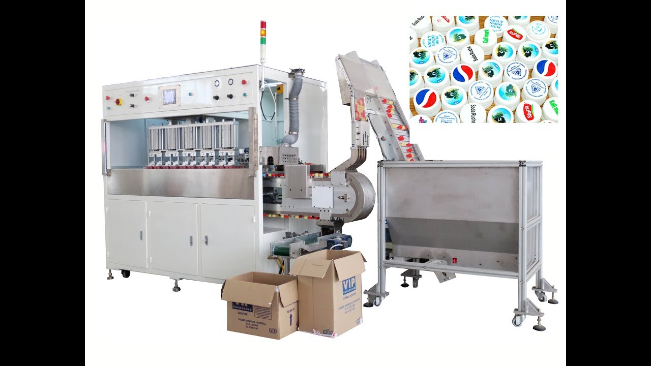 CAP88 automatic cap printing machine for water caps - YouTube