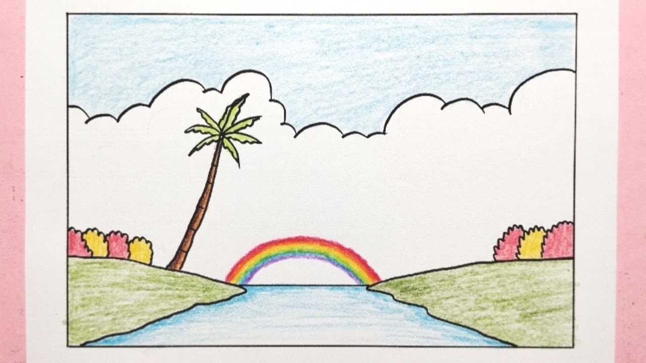 Cara menggambar pemandangan alam - How to draw scenery - YouTube