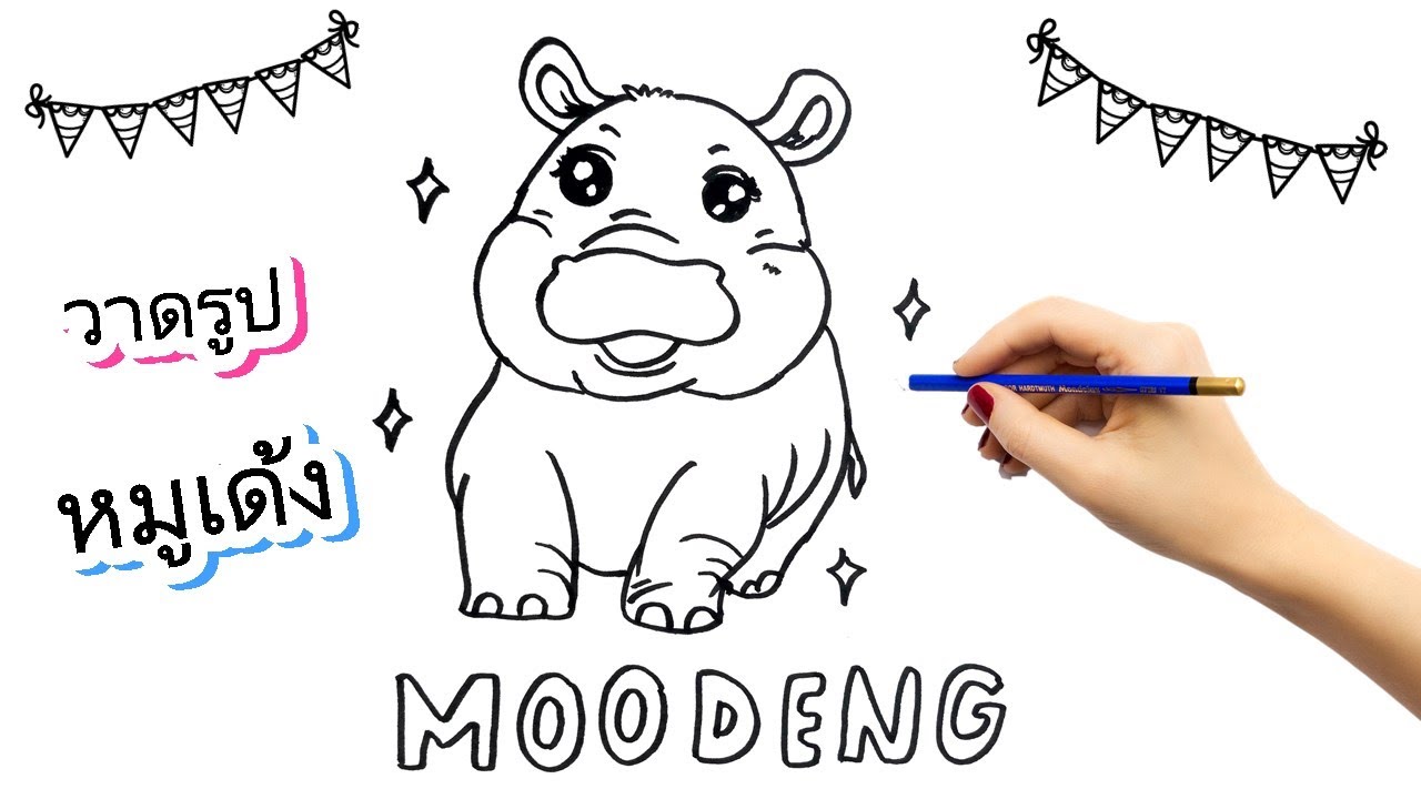 How to draw tiny hippo Moodeng. วาดรูปหมูเด้ง ฮิปโปแคระ สวนสัตว์เขา ...