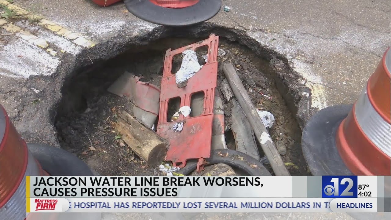 Jackson water line break worsens, causes pressure issues - YouTube