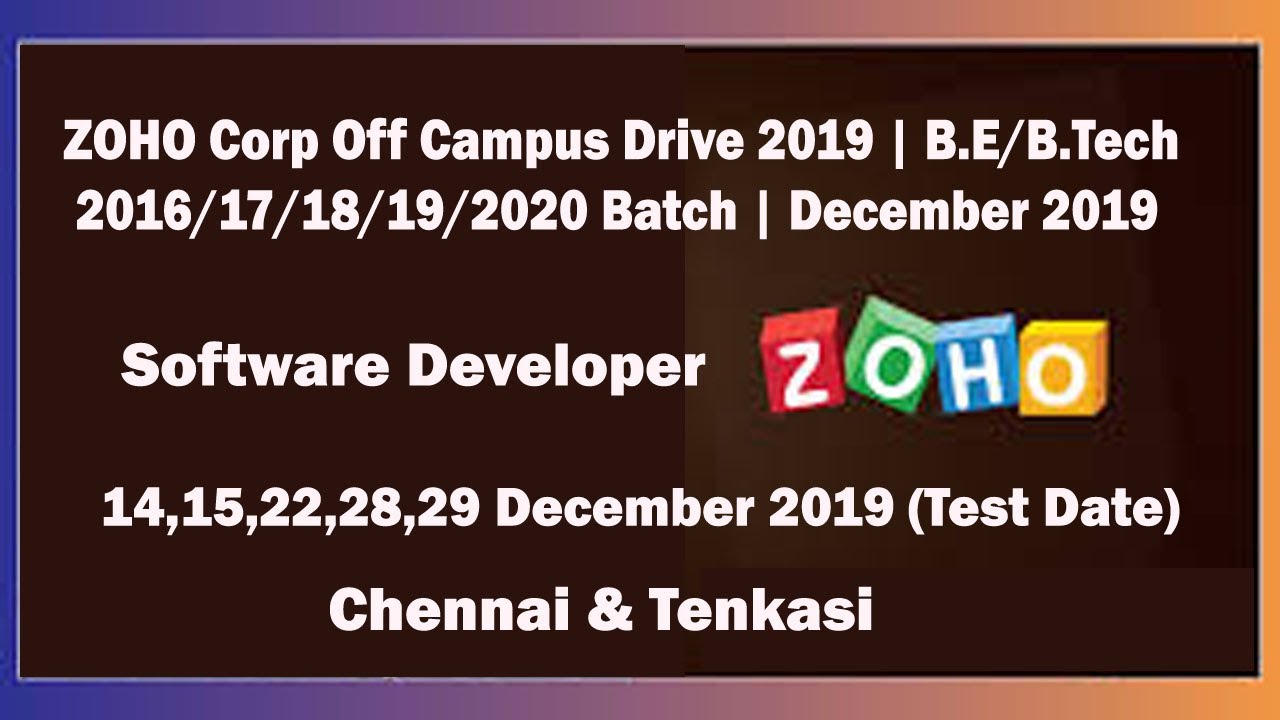 ZOHO OFF CAMPUS DRIVE 2019 | B.E/B.Tech | 2016/17/18/19/2020 Batch | December 2019 - - YouTube