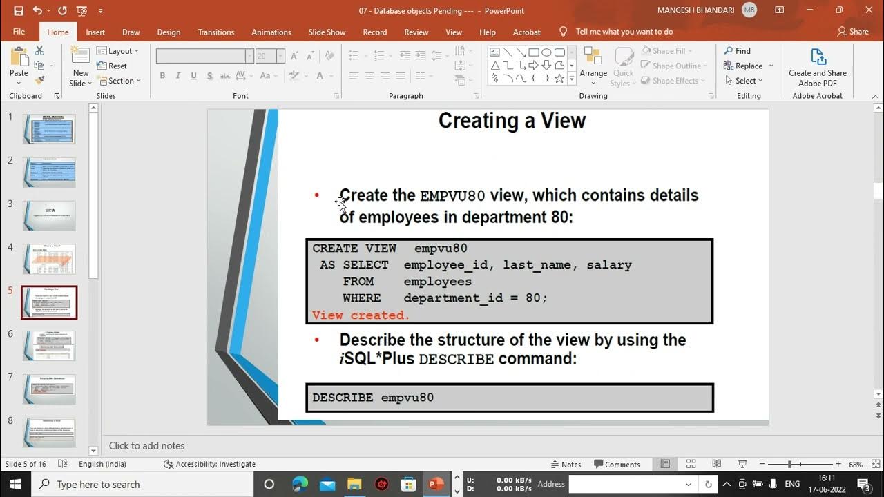 14 Database Objects View Defination & Examples - Youtube