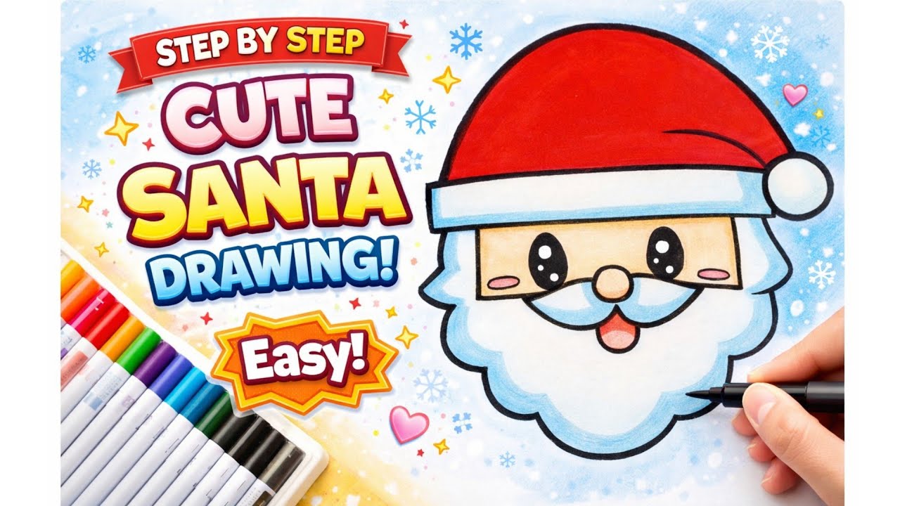 CUTE SANTA CLAUS DRAWING! 🎁 ️🎅🏻 | EASY CHRISTMAS DRAWING TUTORIAL STEP ...