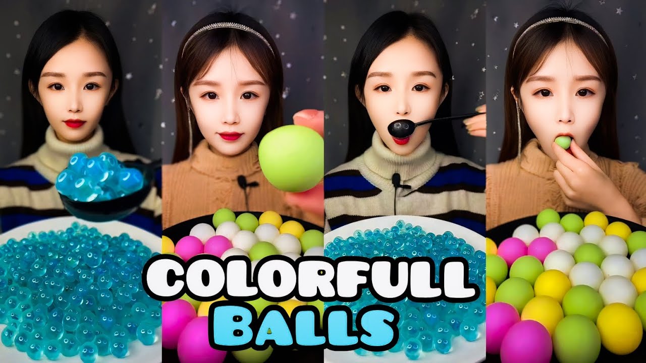 Asmr Blueberry current Bal) with colorfull ball jelly eating bite girl ...