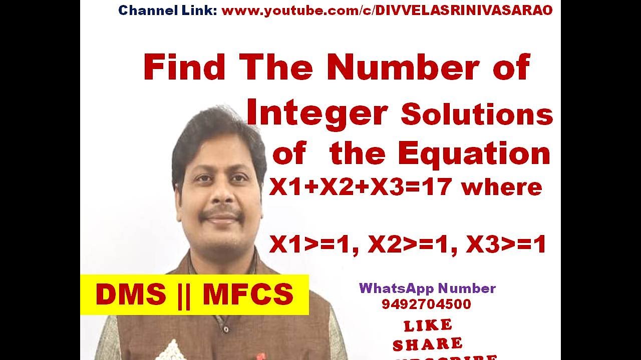 FIND THE NUMBER OF SOLUTIONS OF THE EQUATION X1 X2 X3 17 WHERE X1 X2 X3