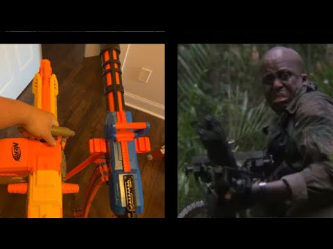 Predator 1987 mini gun scenes in Nerf using the Nerf Vulcan and X Shot ...