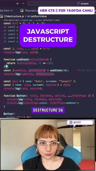 Js array icin destructure..#javascript #yazılım #react #keşfet #yapayzeka #canlı - YouTube