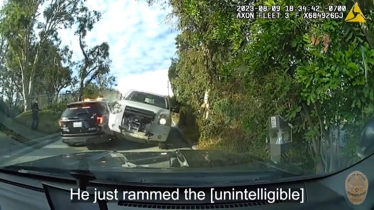 Suspect Shot After Ramming SUV Into Police Cars to Get Away: Cops - YouTube