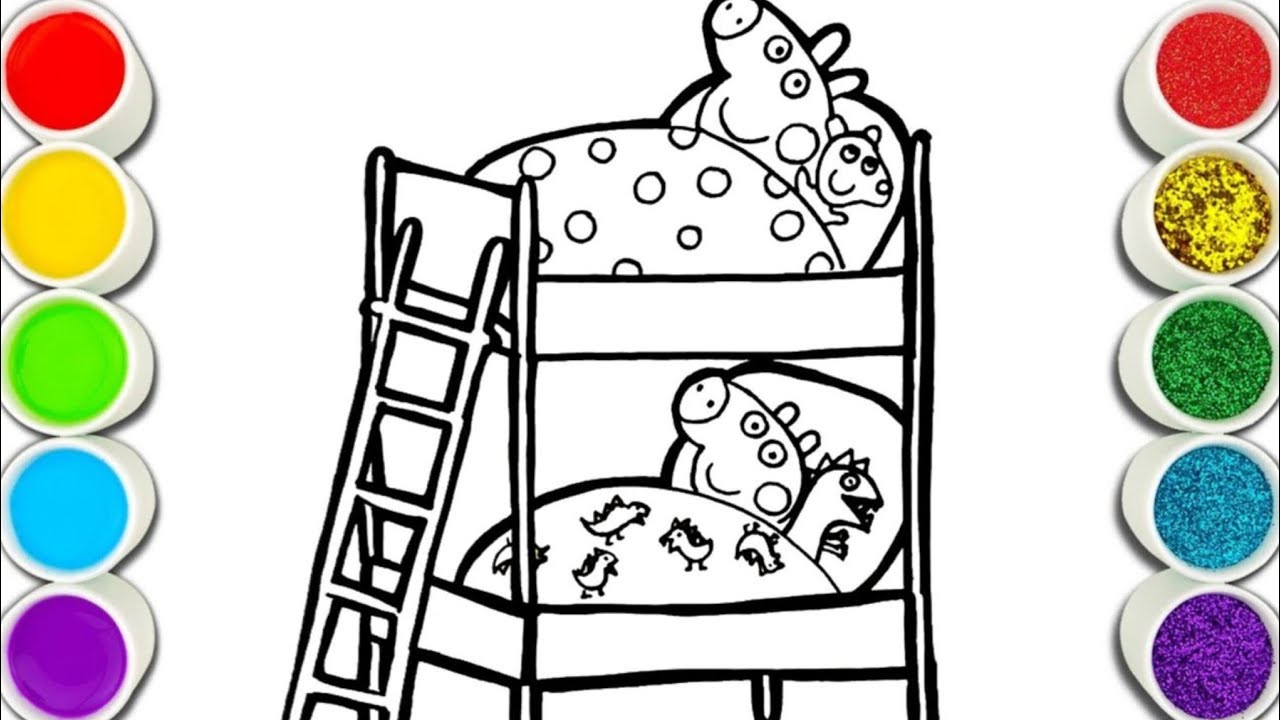 Peppa pig & George pig lying on bed & ready to sleep drawing and ...