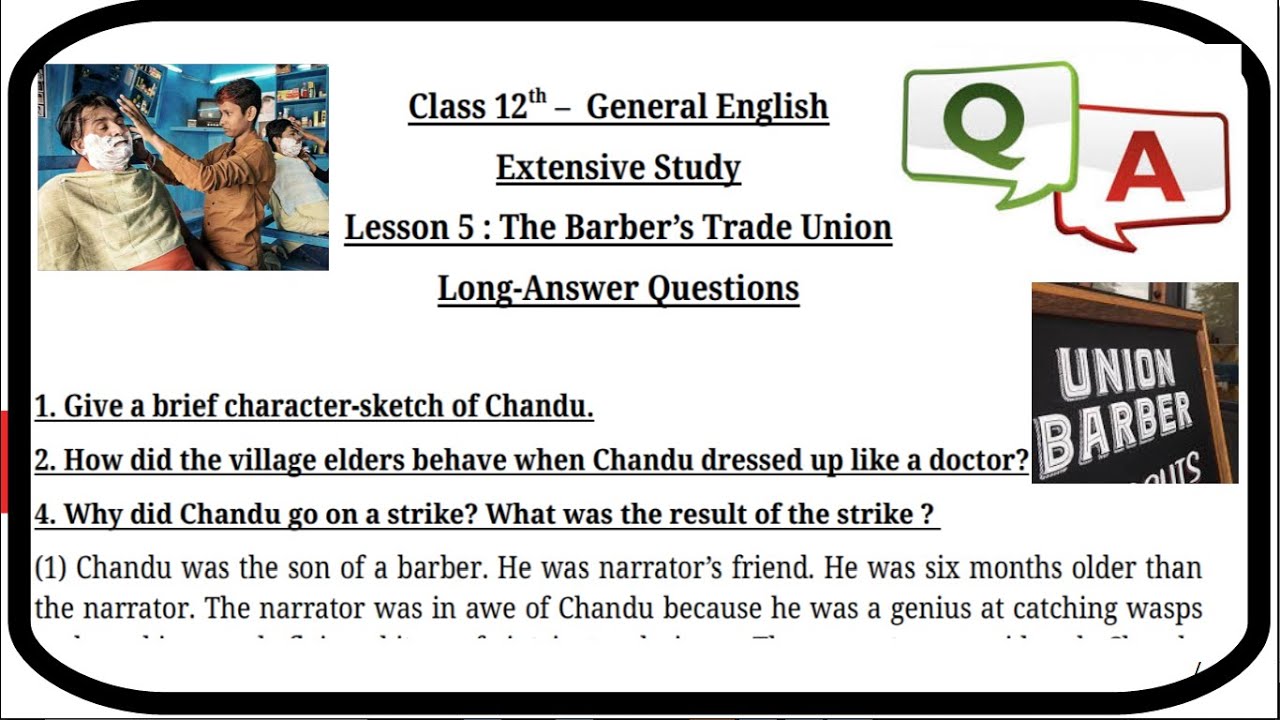 The Barber's Trade Union : Long Answer Questions - YouTube
