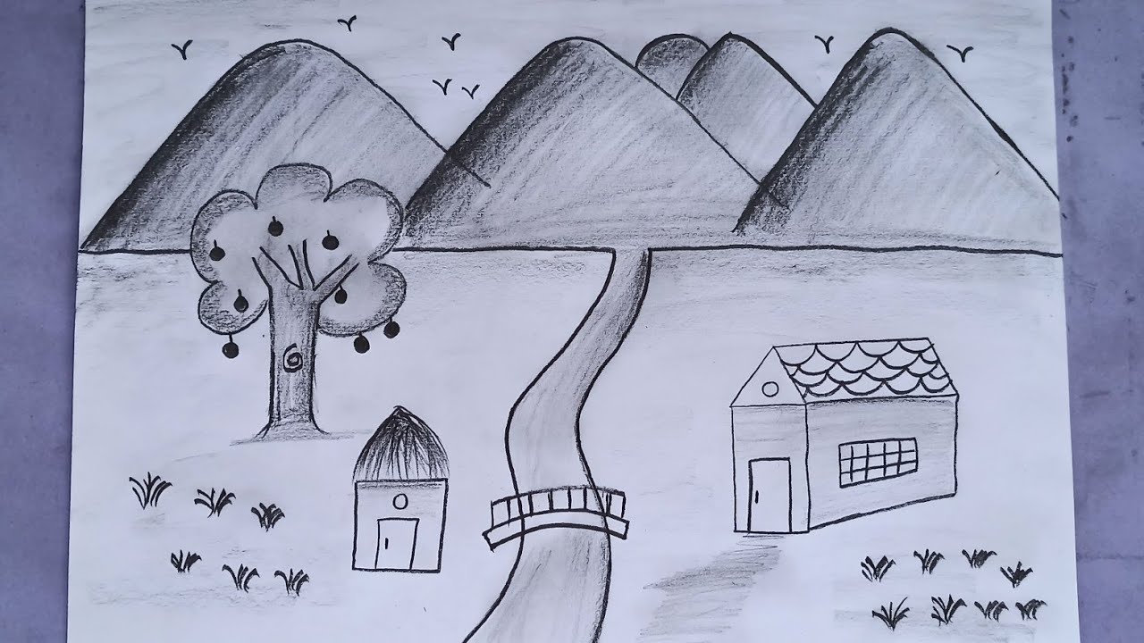 How To Draw a Village Sketch For Beginners Easy | Step by Step | HB ...
