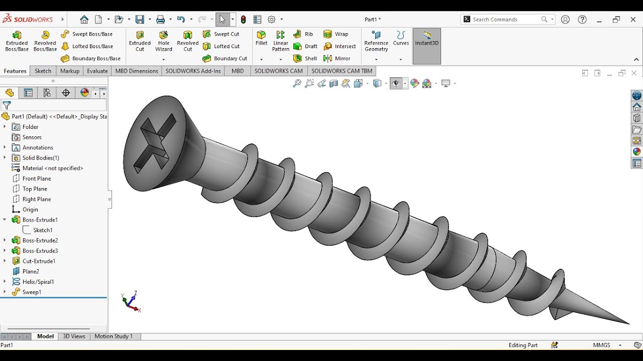 How to Design Screw in SolidWorks - YouTube