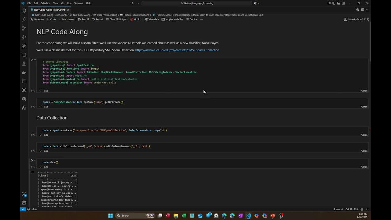 NLP Code Along Teach ipynb Spark for Machine Learning Visual Studio Code 2025 02 18 08 12 35 ...
