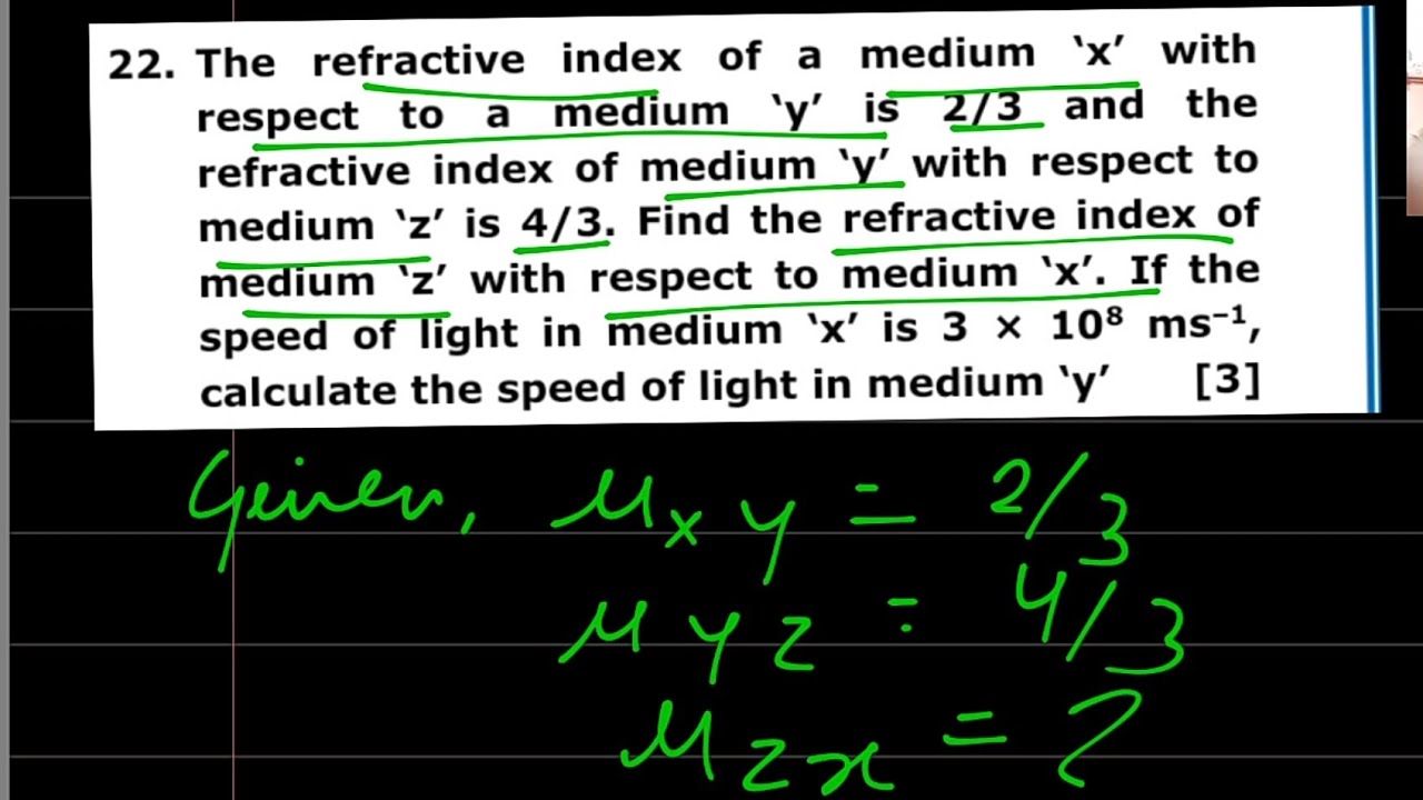 find the refractive index of medium 'z' w.r.t. medium 'x'. | class 10 ...