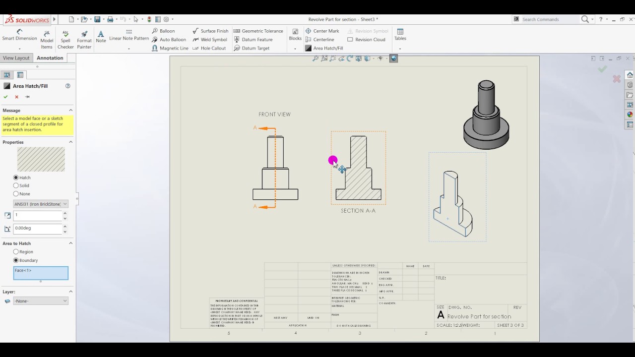 สอน SolidWorks ตอนที่ 37 #Isometric section view in Drawing แบบที่ 3 ...