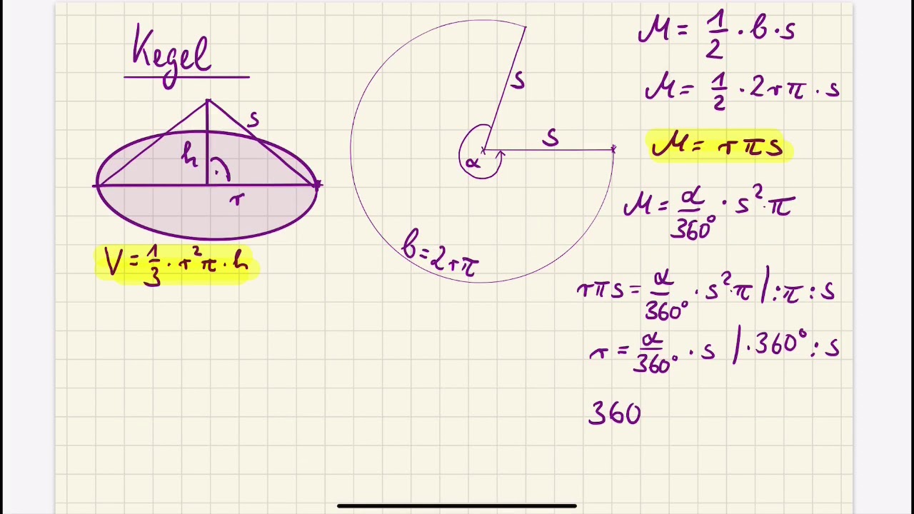 Kegel, Herleitung einiger Formeln - YouTube