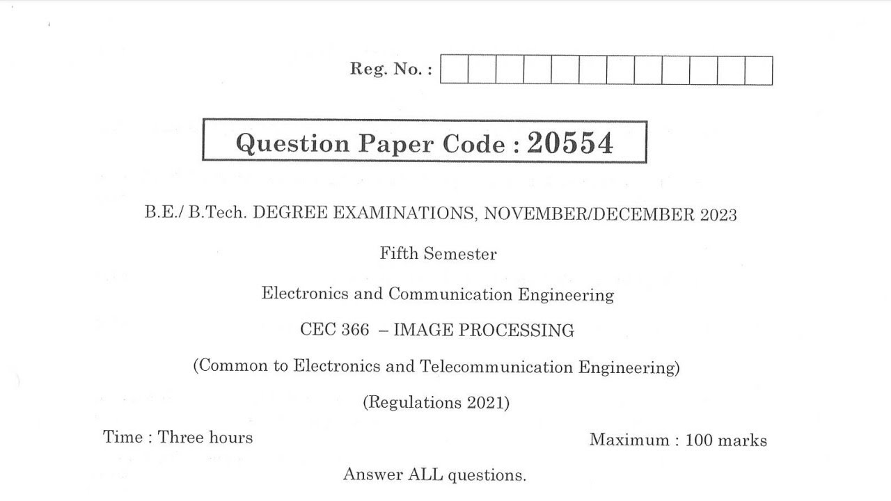 CEC366 | Image Processing | Nov Dec 2023 | Anna University | Questions - YouTube