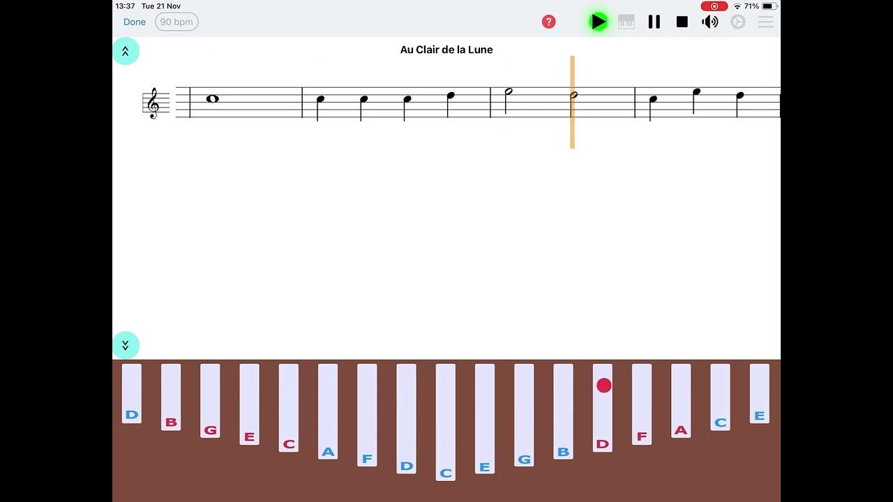 "Au Clair de la Lune" kalimba notes - "Easy Note" app (iOS & Android ...