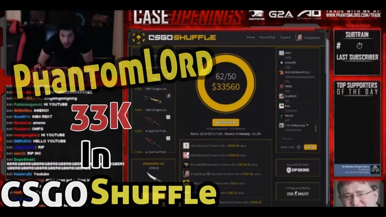 PhantomLord Got in his Biggest pot on CSGOShuffle 33K - YouTube