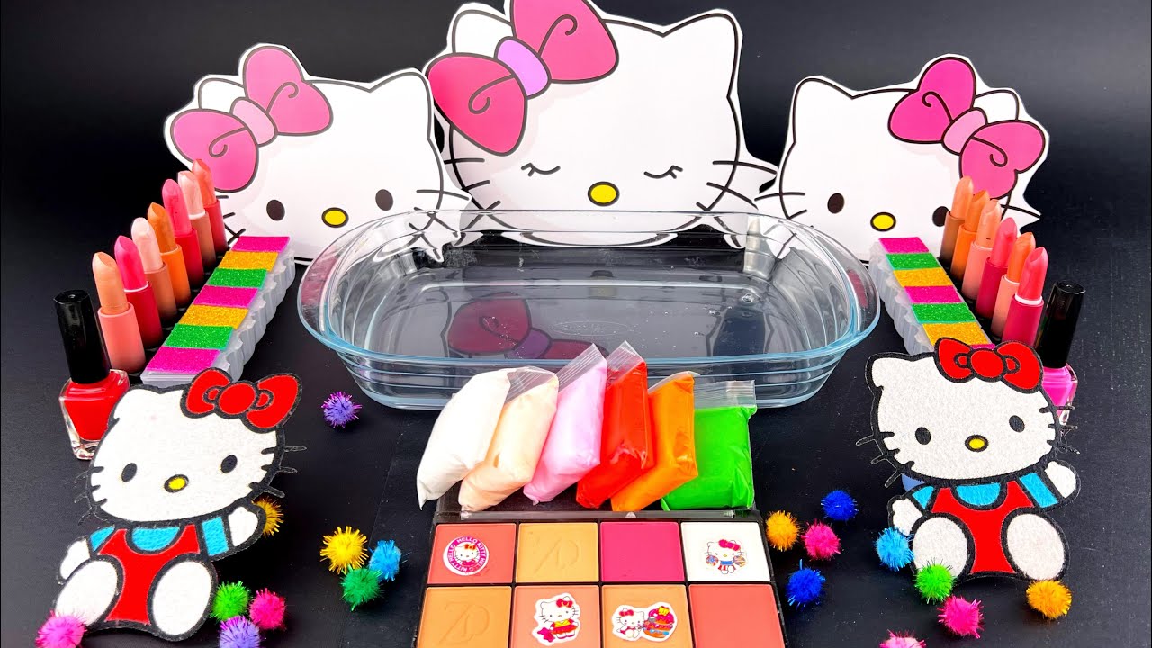 Hello Kitty Slime ASMR- Mixing Makeup Eyeshadow Into Satisfying Slime ...