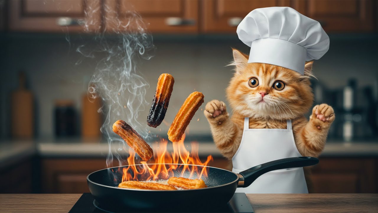 Decorate freshly fried churros🍩💕Cat Kitchen & cooking - YouTube