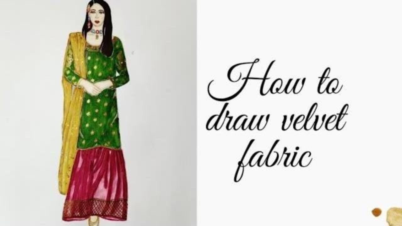 how to draw velvet fabric | how to draw a girl in salwar suit | fashion ...