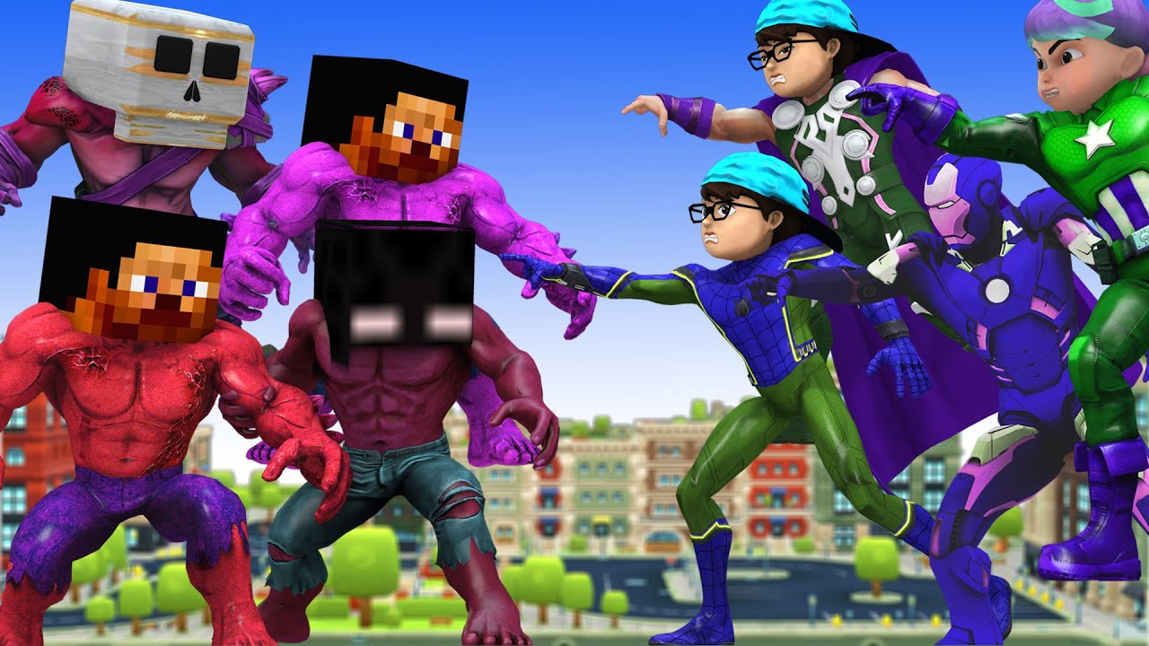 Avengers Team NickHulk, IronMan and Tani vs Team Monster Minecraft ...