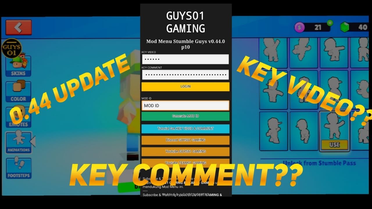 Guys 01 Gaming || New Update 0.44 || Key Comment And Key Video || MR ...