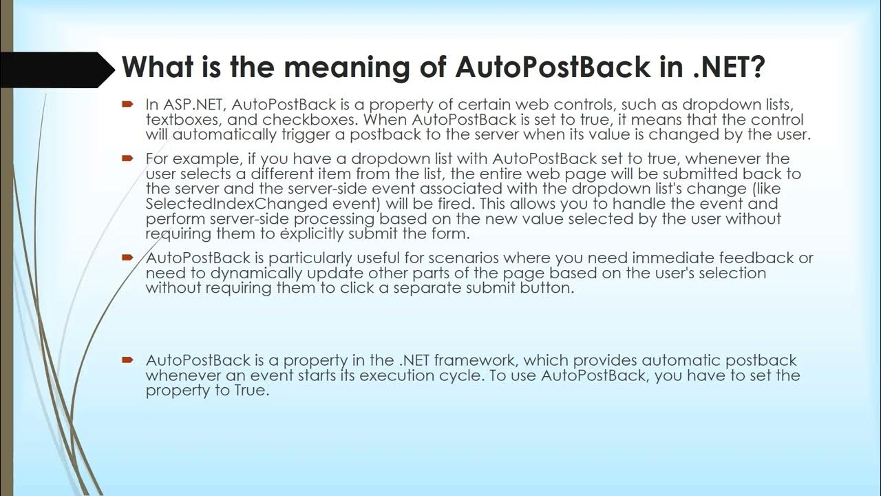 What is the meaning of AutoPostBack in NET - YouTube