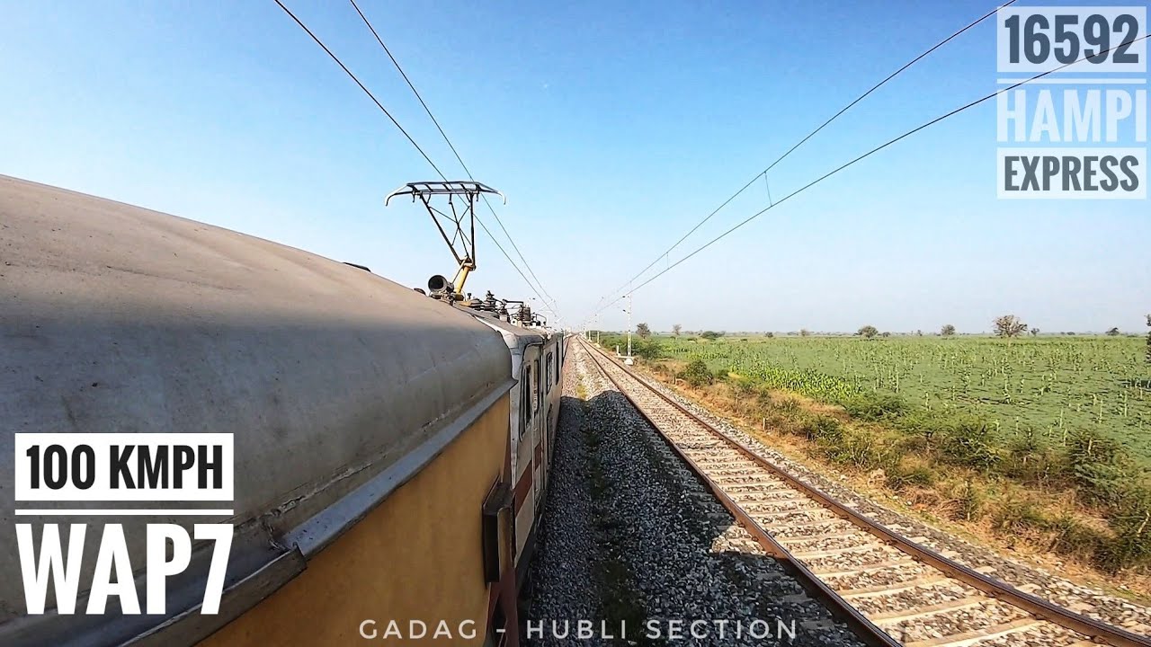 100 Kmph MPS Run Behind WAP 7 Hampi Express GoPro Pantograph 100 Kmph MPS Run Behind WAP 7 Hampi Express GoPro Pantograph