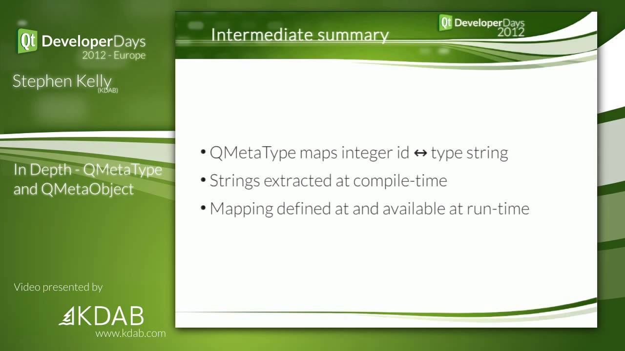 QtDD12 - In Depth - QMetaType and QMetaObject - Stephen Kelly - YouTube