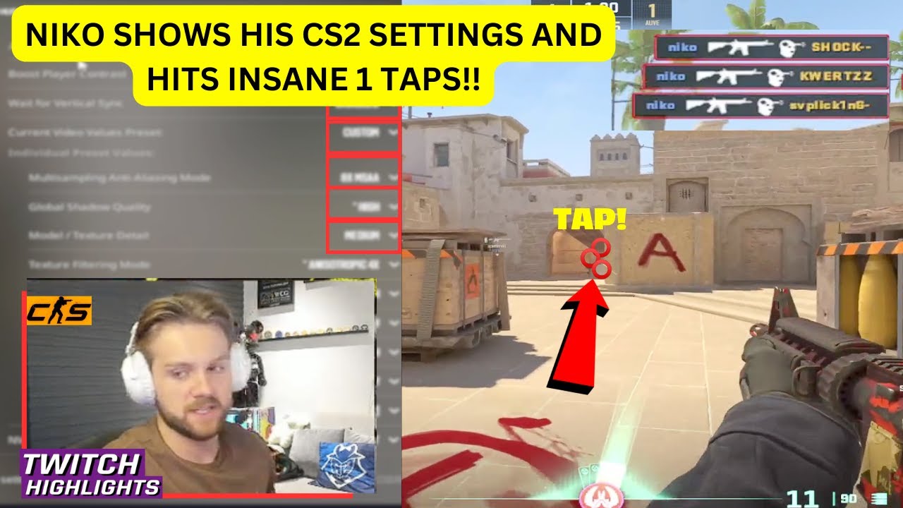 NIKO SHOWS HIS NEW CS2 SETTINGS AND HITS PERFECT 1 TAP!! | CS2 TWITCH ...