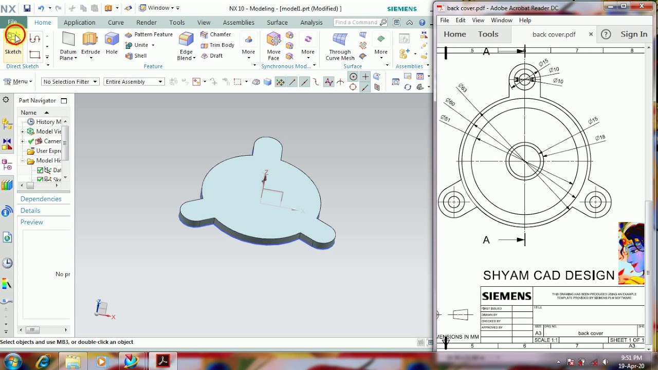 Back cover 3d model in nx cad - YouTube