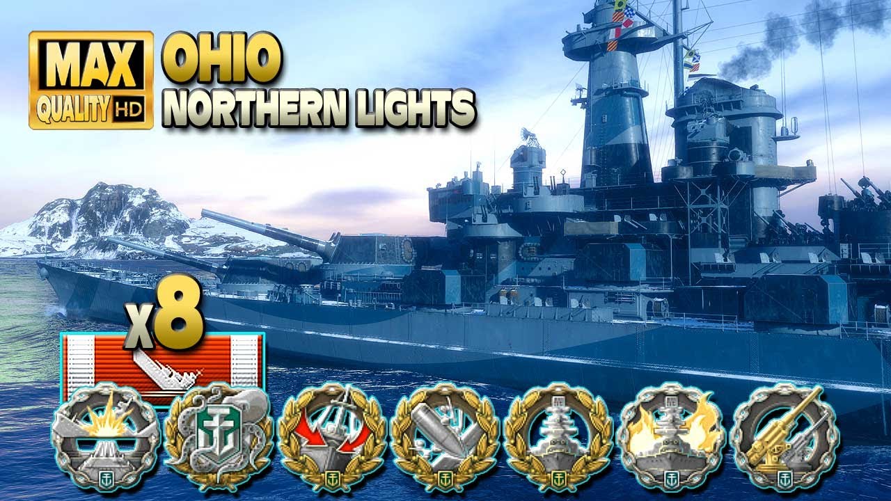 Battleship Ohio: Domination on map Northern Lights - World of Warships ...