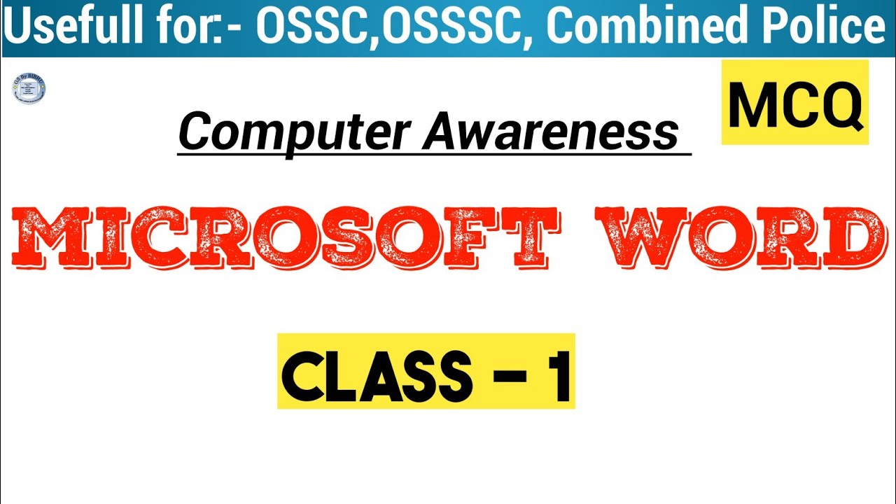 Class -1, Computer Microsoft Word MCQ, Computer Awareness | For All ...