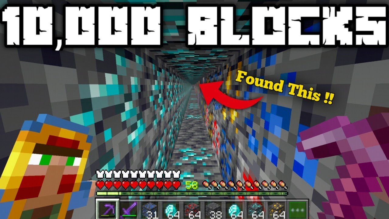 I Mined 10000 Blocks In A Straight Line In Minecraft Pe - YouTube