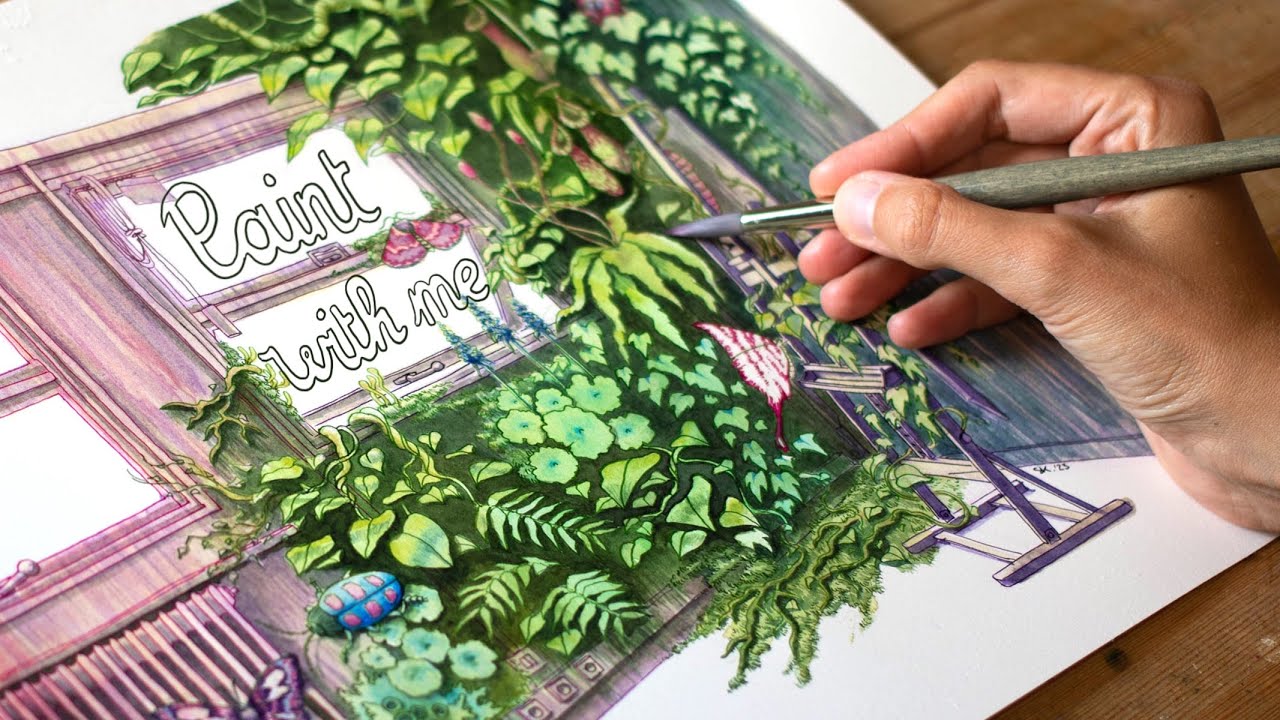 Paint with Me - Relaxing Painting Process - Ink & Watercolor Nature and ...