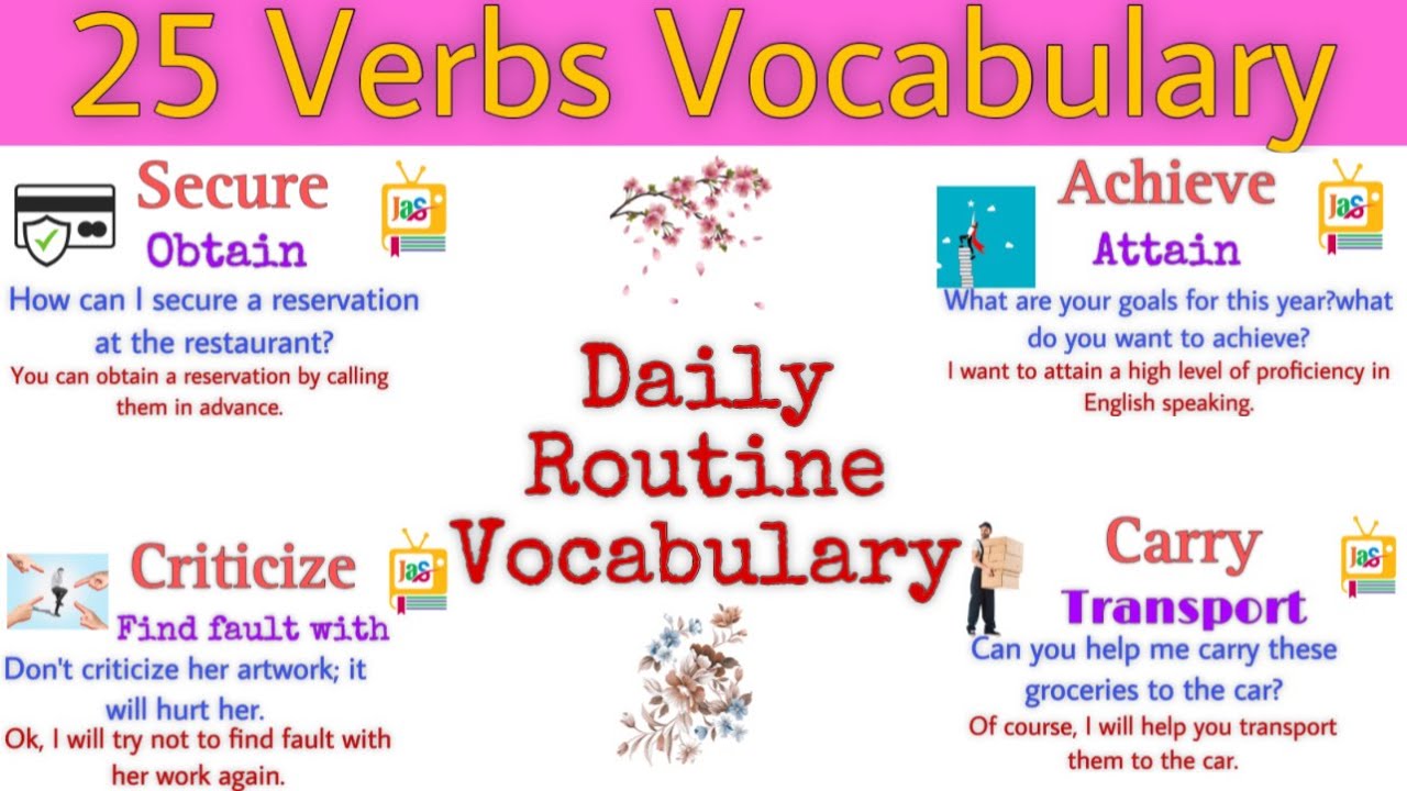 25 Verbs English Vocabulary | Daily Use Sentences | Verbs | Verbs in ...