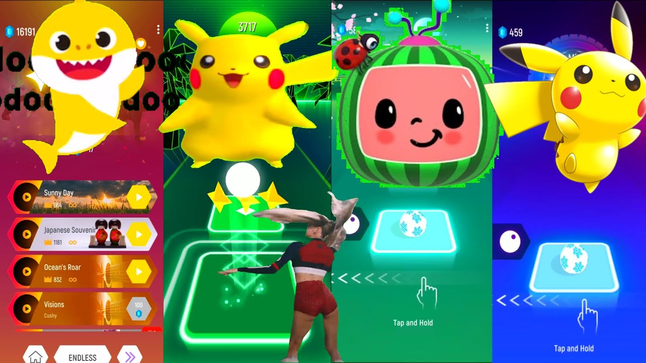 Baby Shark vs Pikachu vs cocomelon vs Pikachu | Tiles hop - YouTube