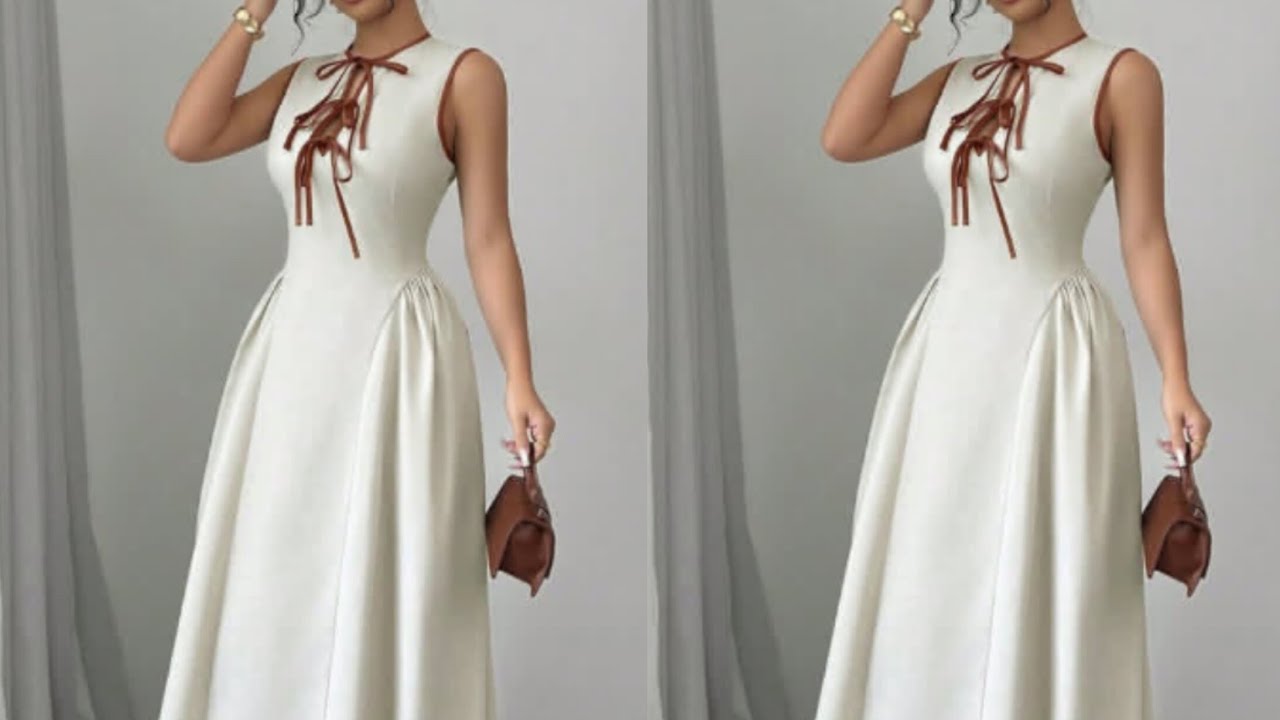 How to Cut and Sew a stylish two side armless gathered dress with curve ...