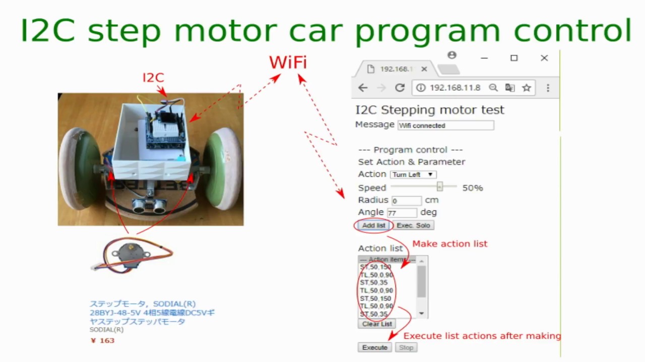Step motor toy car moving sample with program controlling. - YouTube