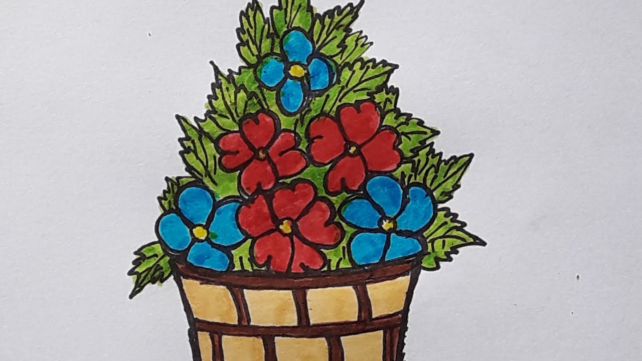 Flower Basket Drawing || Simple flower Pot Drawing - ART BY JAISON ...