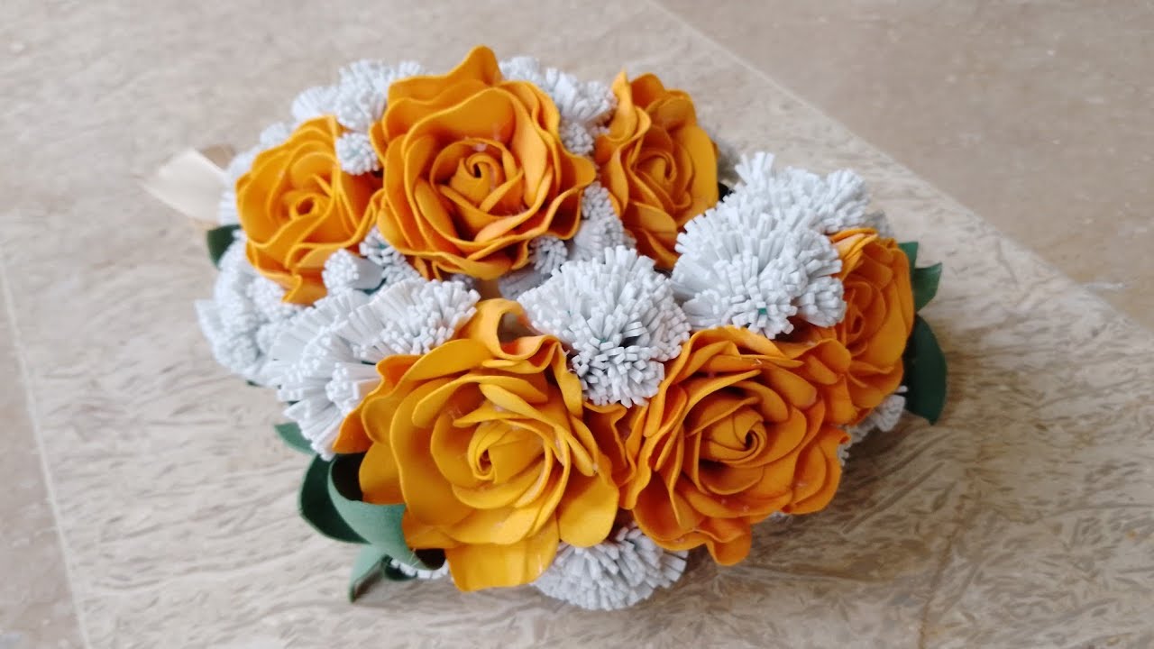 Artificial Flower Garland Making Tutorial|How to make foam sheet rose ...