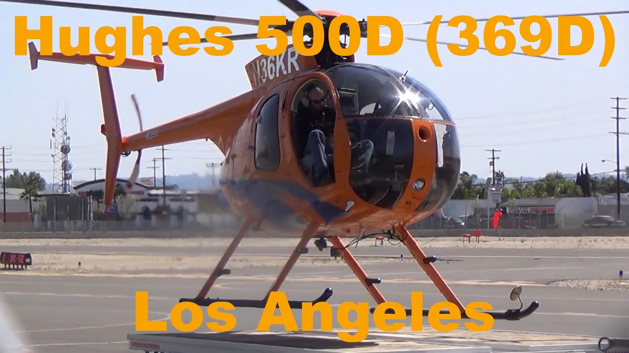 MD 500D (Hughes 500D/369D) engine start and hover at Los Angeles ...