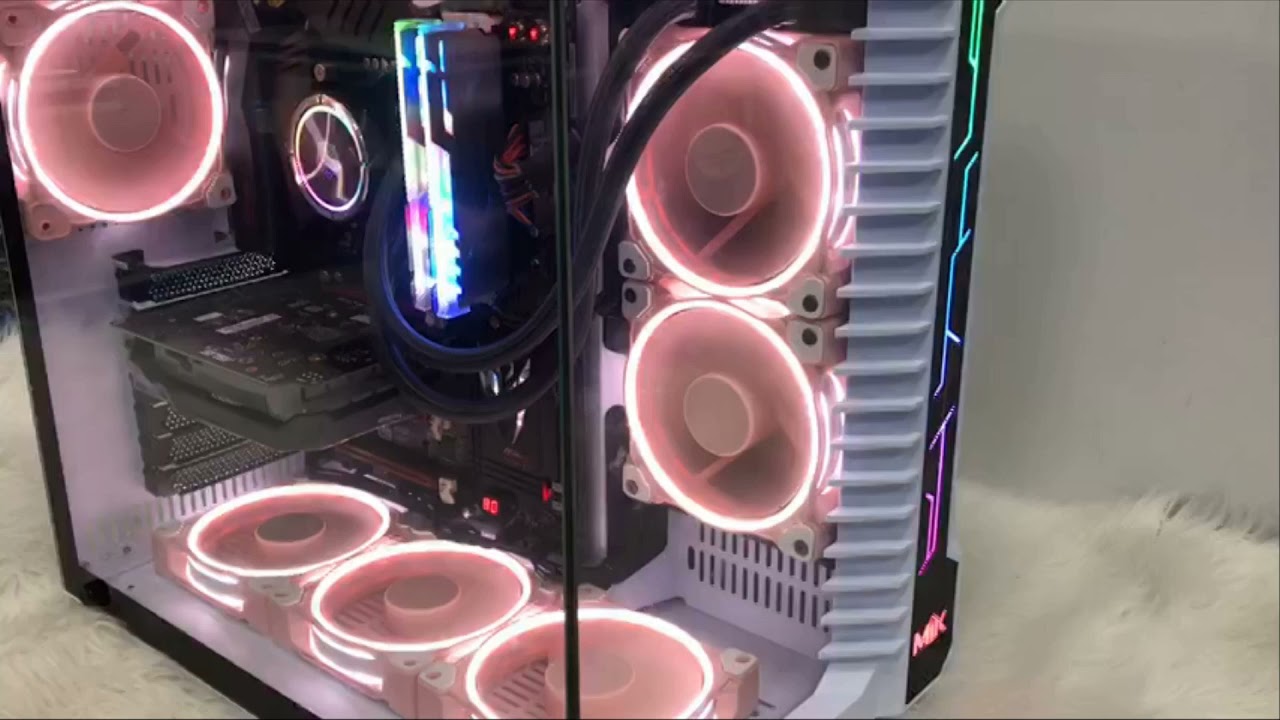 Mod case pc gaming MIK white pink - YouTube