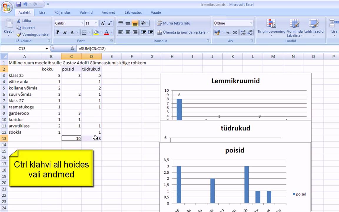 MS Excel 2007 sektordiagrammi loomine - YouTube