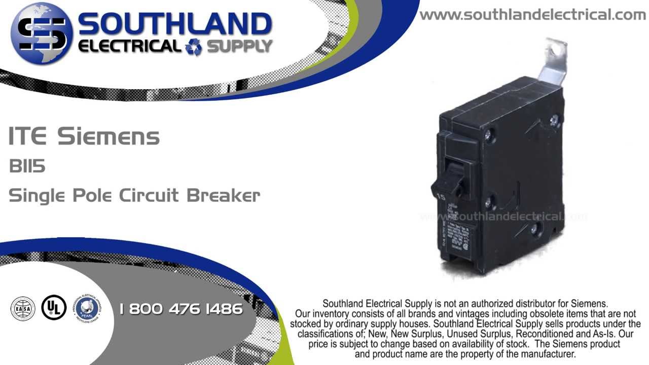 ITE/ Siemens B115, 15 Amp, Single Pole, Bolt-in Circuit Breaker - YouTube