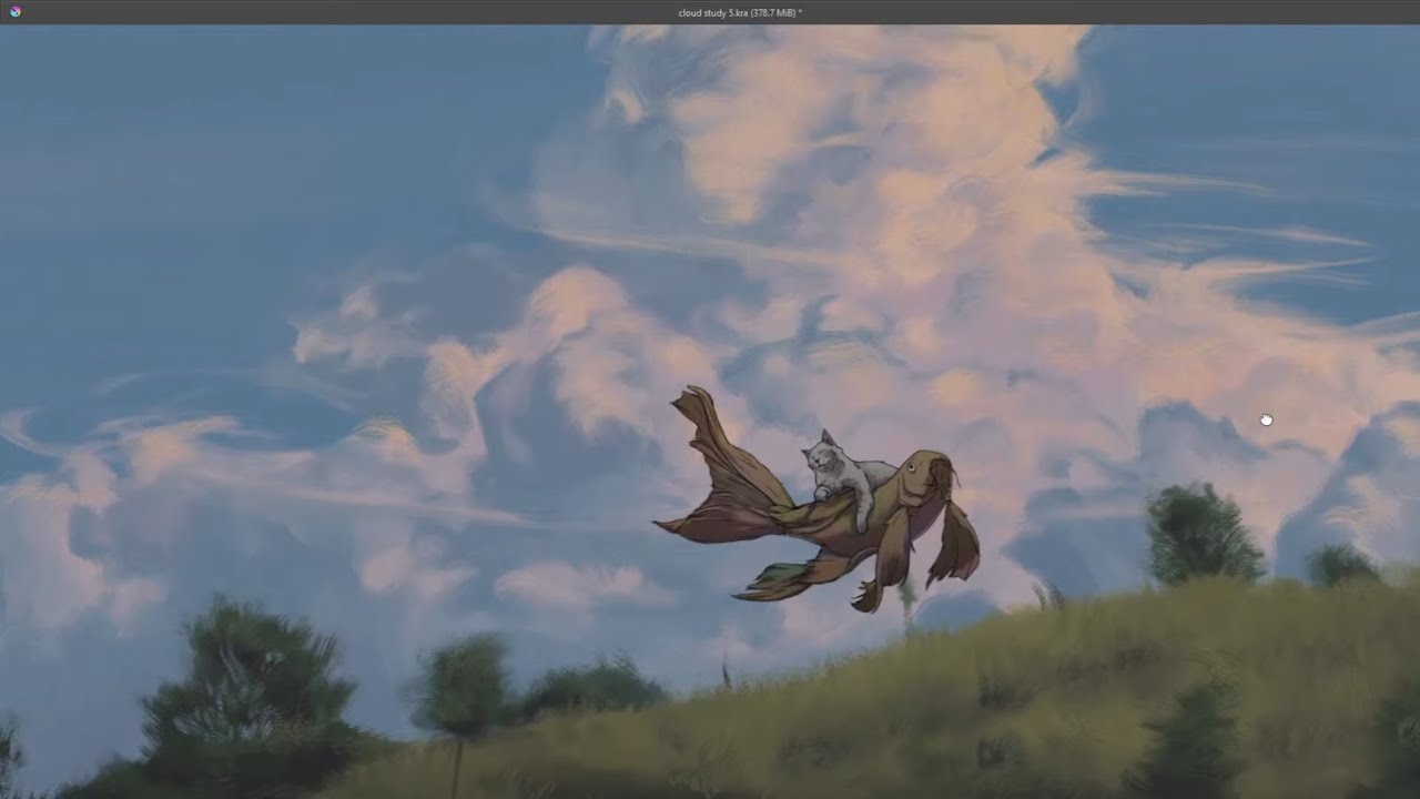 Clouds Study with fish flying - Drawing and Painting (timelapse video) in #krita - YouTube