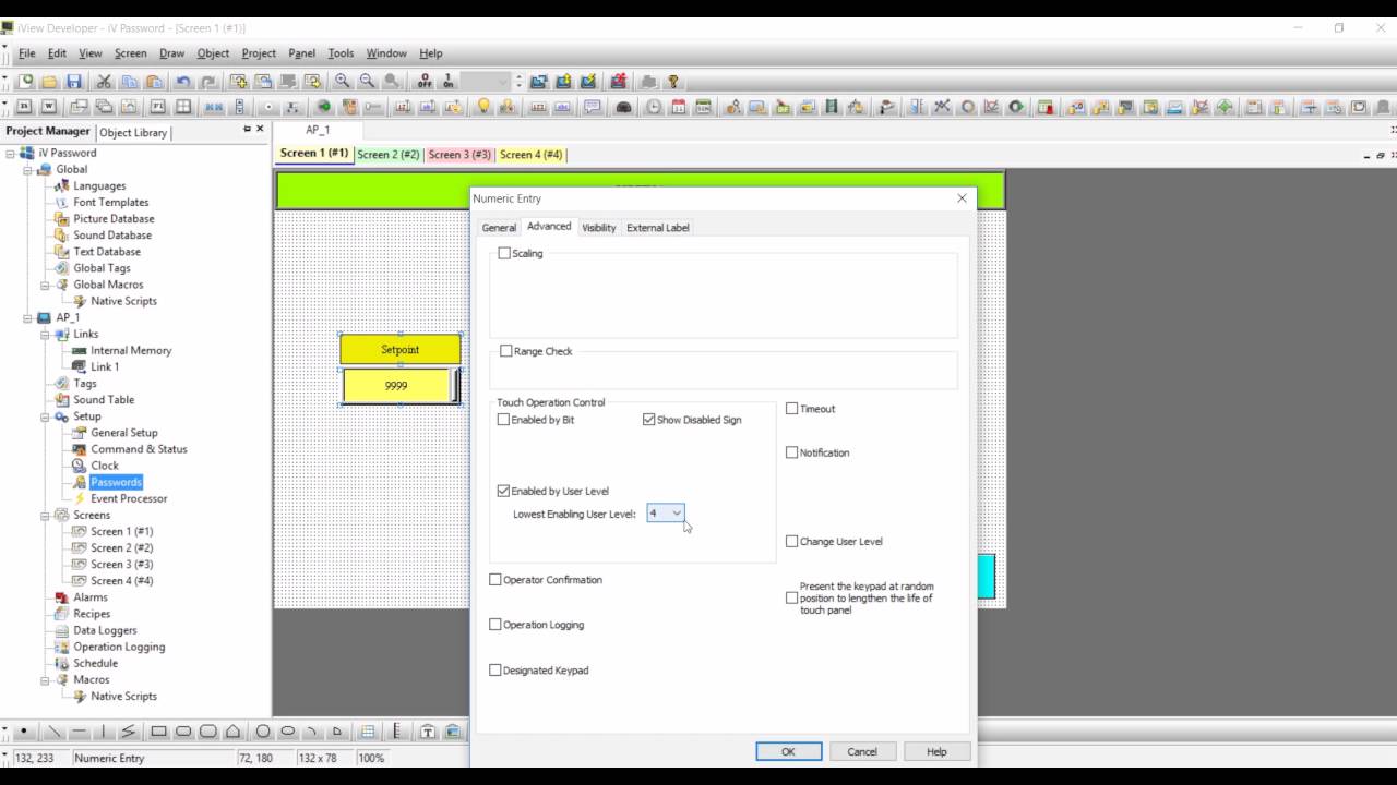 How to set a password for different objects in the iView HMI ? - YouTube