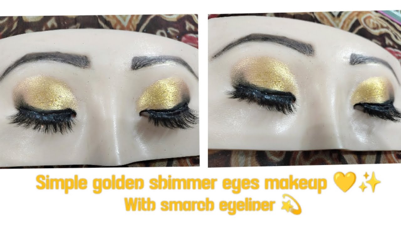 Simple golden shimmer eyes makeup||Eyes makeup with smarch liner||eyes ...